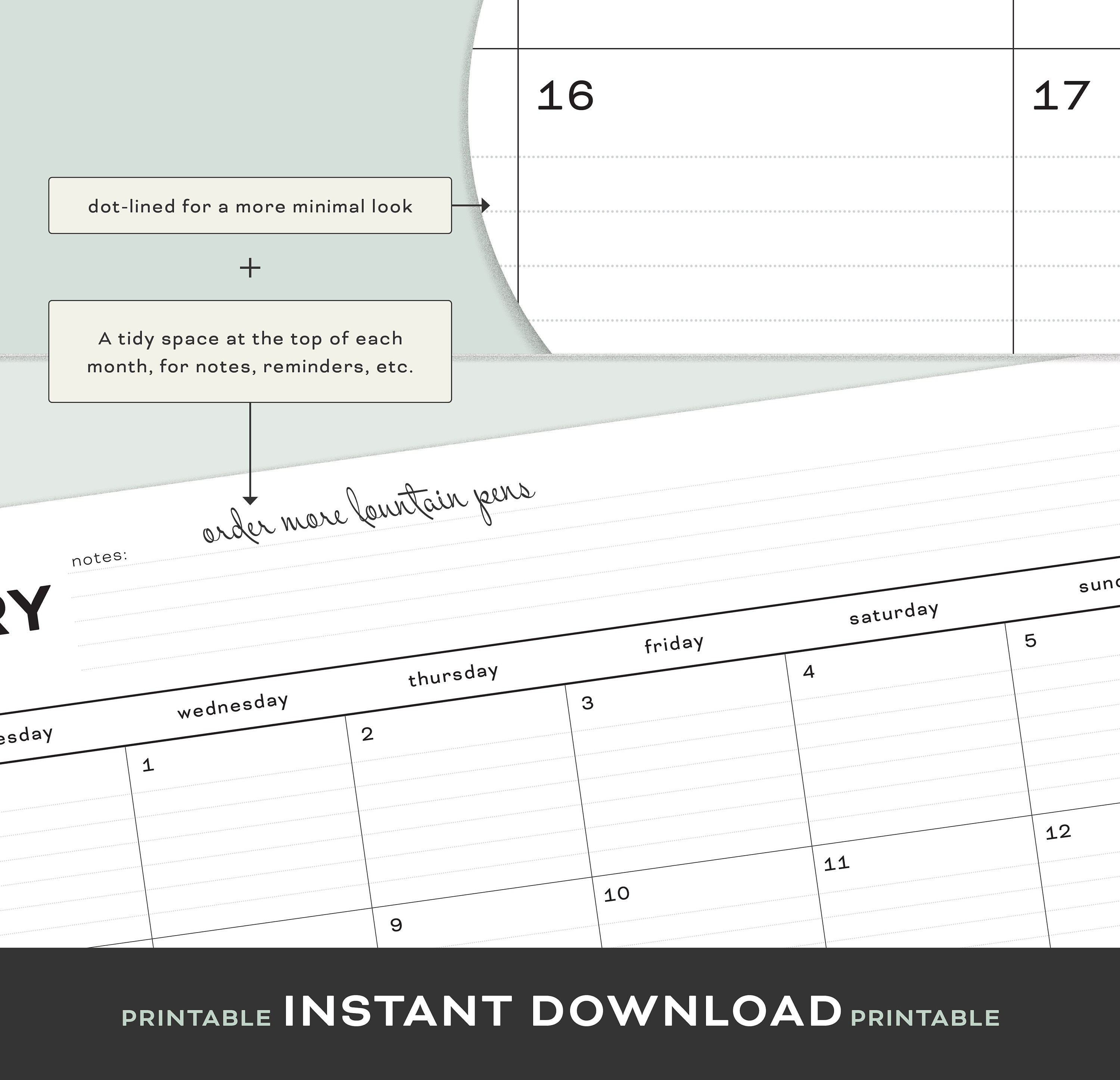 Retro Minimalist 2023 Calendar Printable | Monday Start | Lined ...