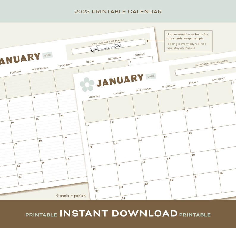 Retro Daisy 2023 Calendar Printable Monday Start Lined and - Etsy