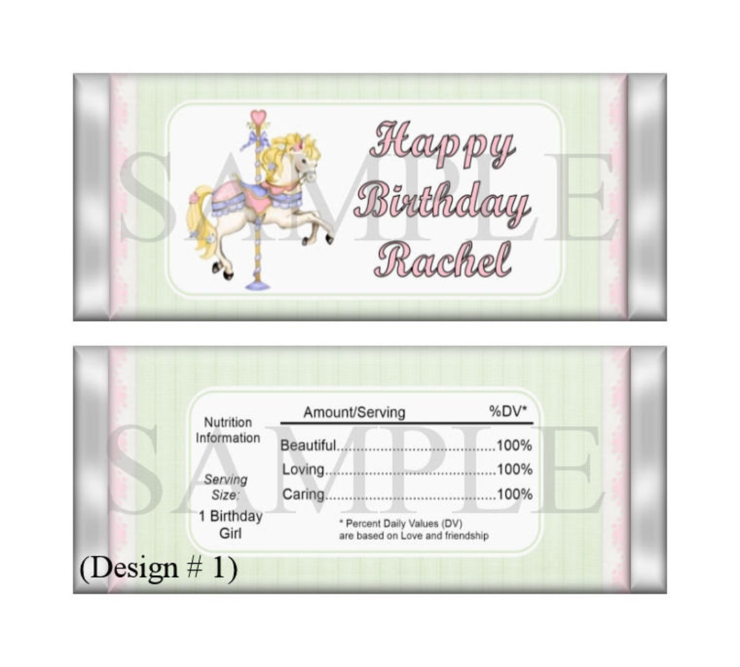 Candy Bar Wrappers Wrapper Set-birthday Carousel Horse mint or Pink ...