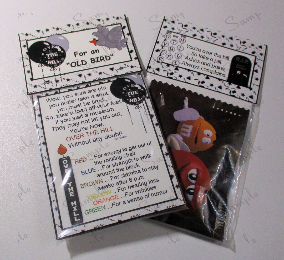 Over the Hill Birthday M&m's Treat Packet Sets: (toppers, Inserts, Bags ...