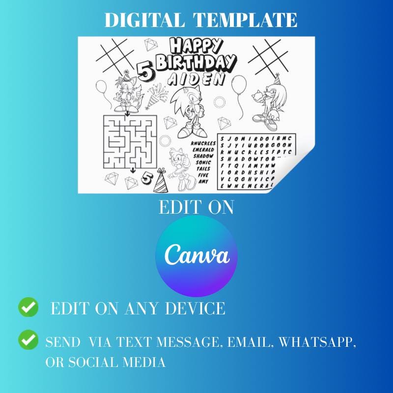 Sonic Activity Sheet - Etsy