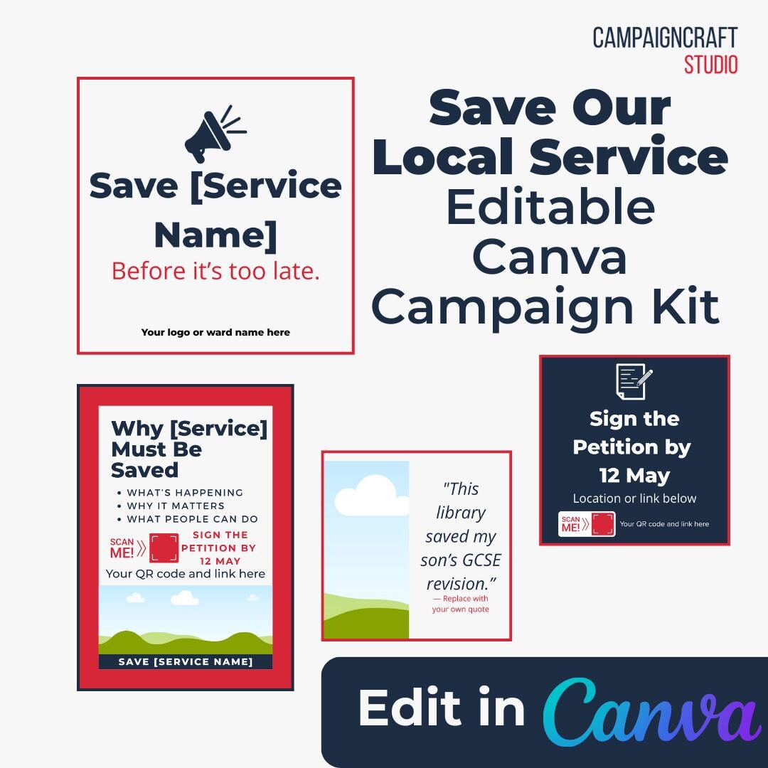 Save Our Service Canva Pack - Campaign Kit for Local Cuts, Closures ...