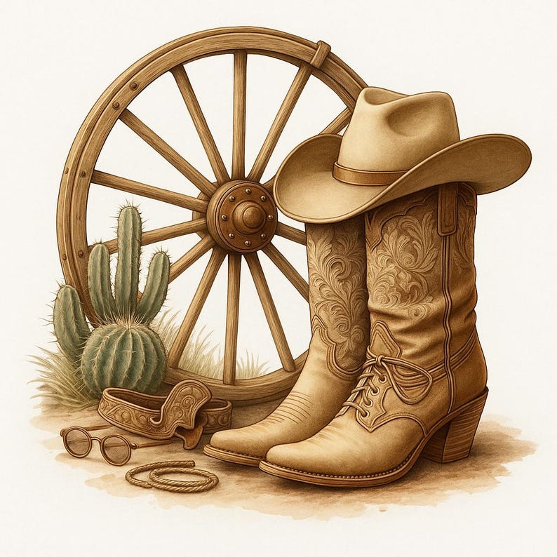 5-pack Western PNG Bundle – Cowboy Boots, Hats, Cactus & Saddle Clipart ...