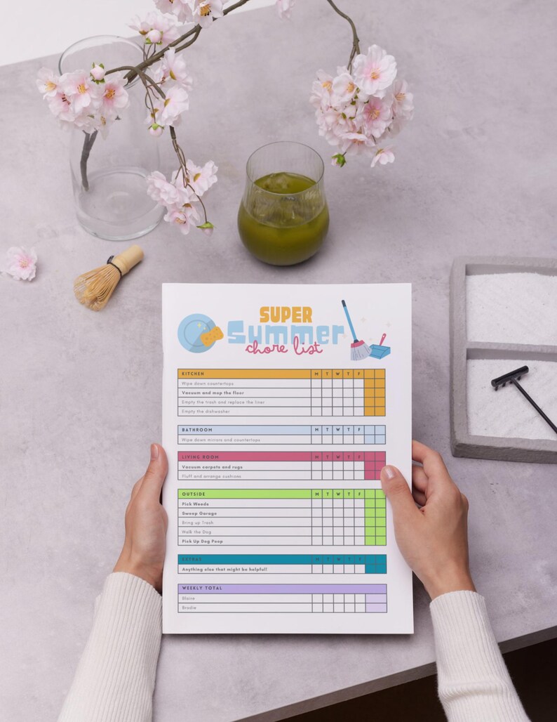 Editable Kids Chore Chart & Reward System | Summer Routine Printable ...