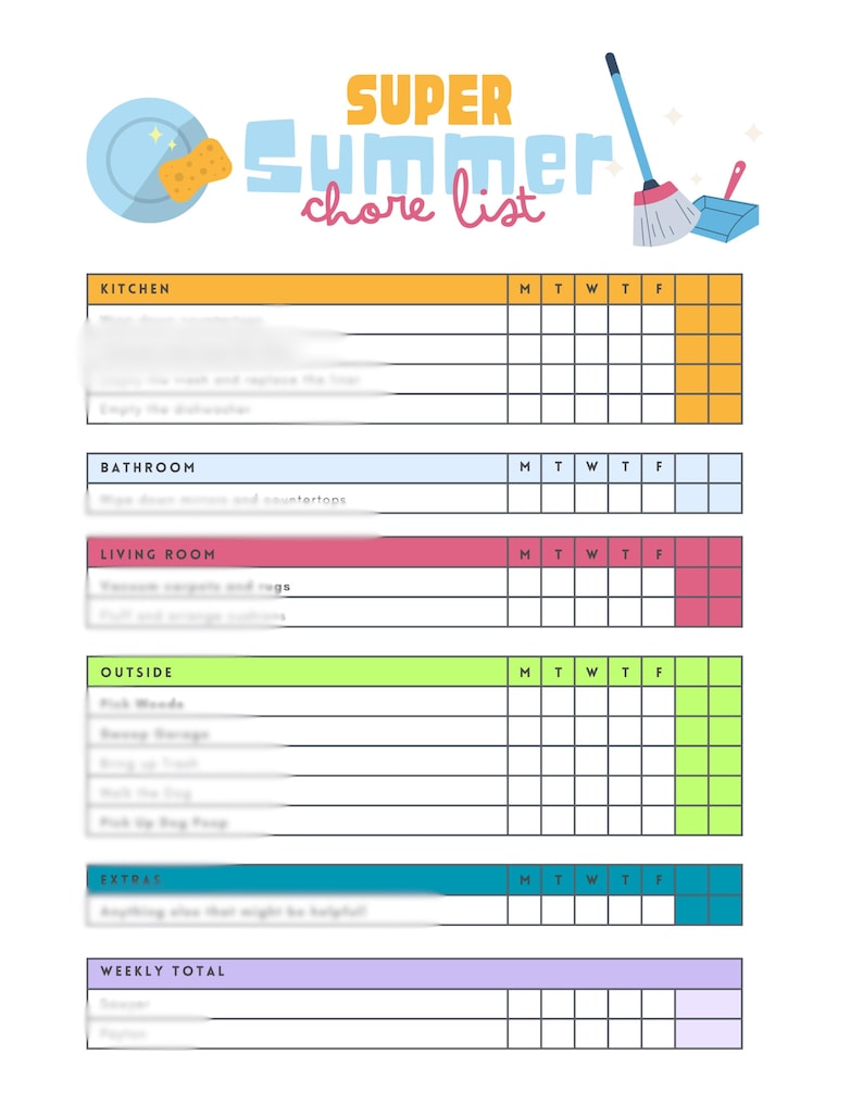 Editable Kids Chore Chart & Reward System | Summer Routine Printable ...