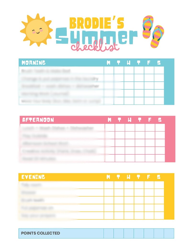 Editable Kids Chore Chart & Reward System | Summer Routine Printable ...