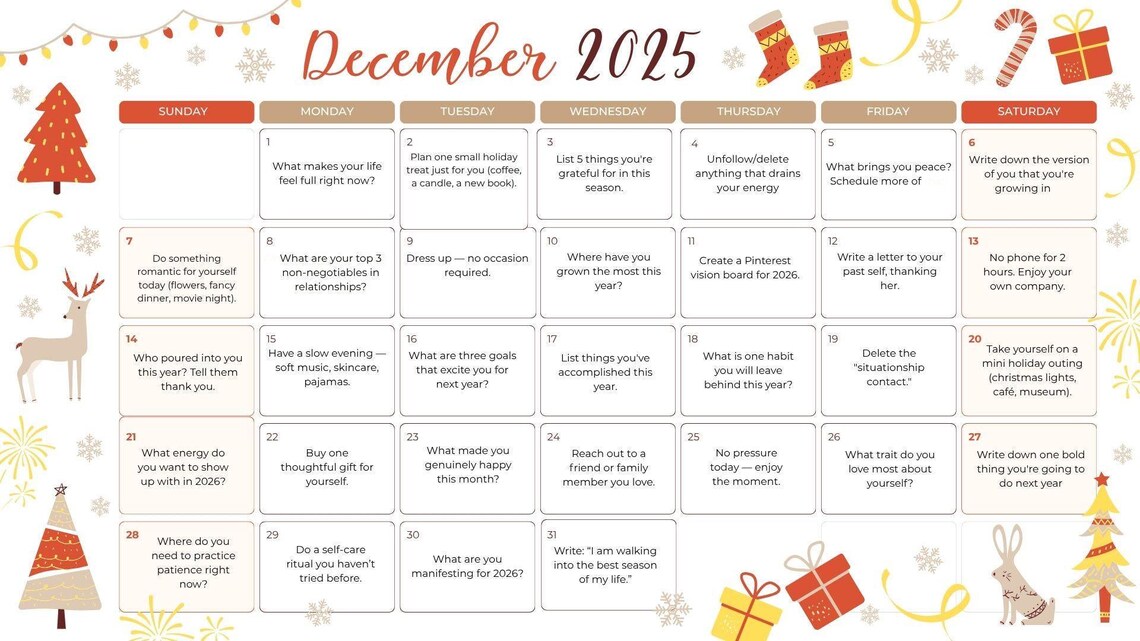Empowering Self-care Countdown Calendar for the Holidays | Instant ...