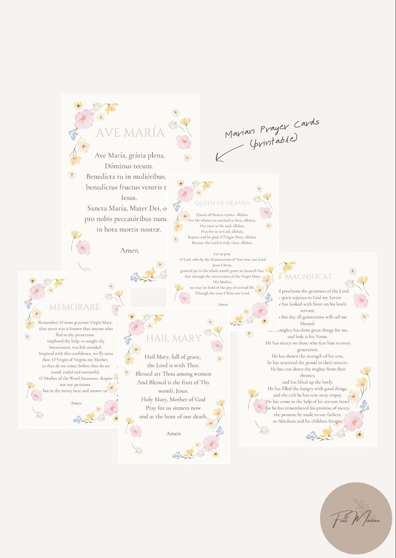 Catholic Marian Prayer Cards – Printable Set of 5 – Hail Mary, Ave ...