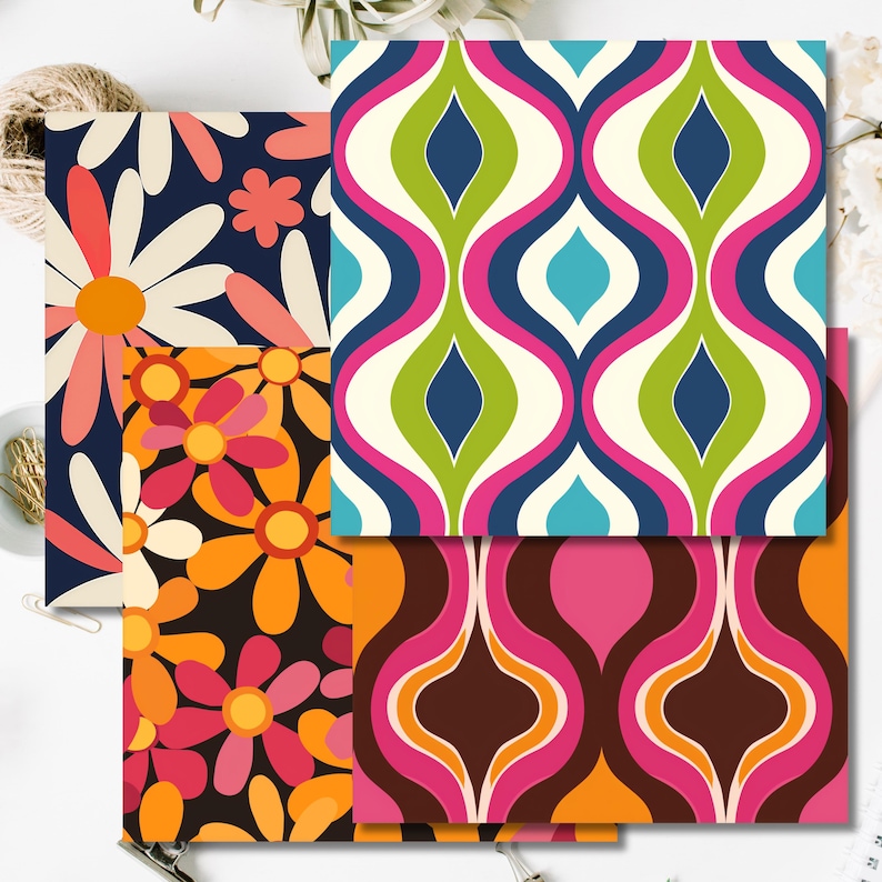 Retro Groovy Digital Papers | 70s Seamless Patterns | Funky Psychedelic ...