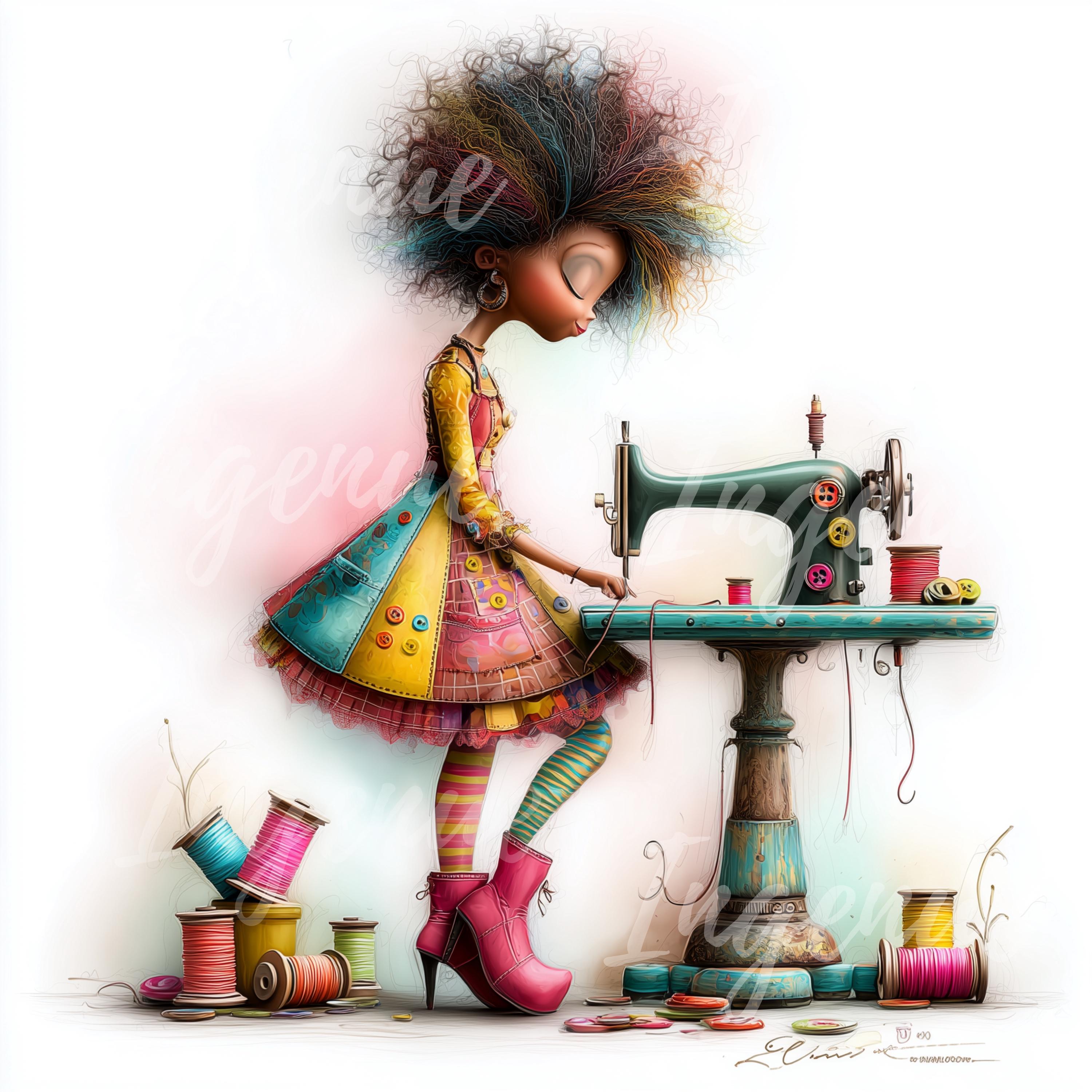 Whimsical Sewing Girls Clip Art: Quirky Junk Journal Kits (digital ...