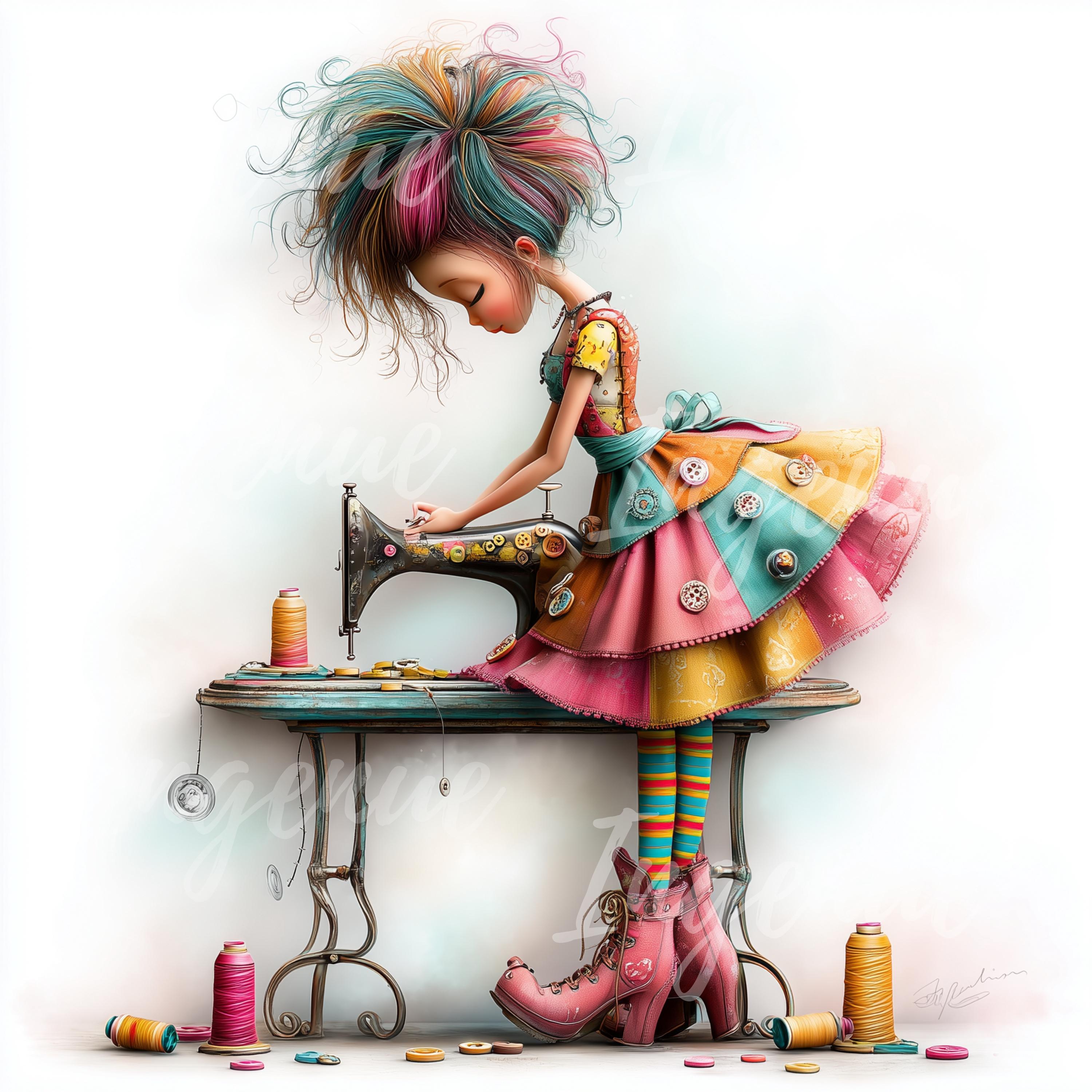 Whimsical Sewing Girls Clip Art: Quirky Junk Journal Kits (digital ...