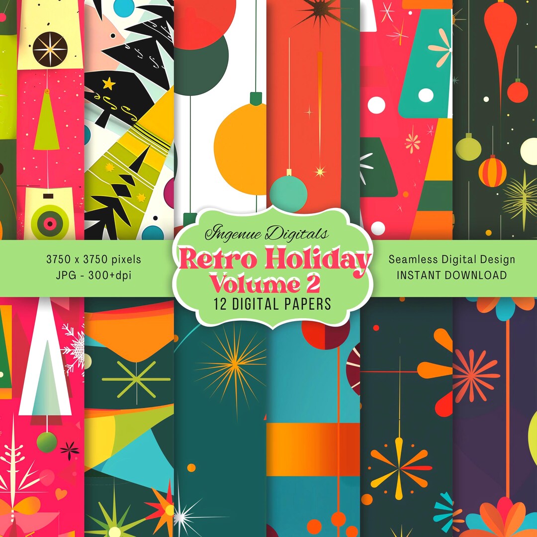 Retro 70s Christmas Digital Paper Pack Vol 2 | Seamless Holiday ...