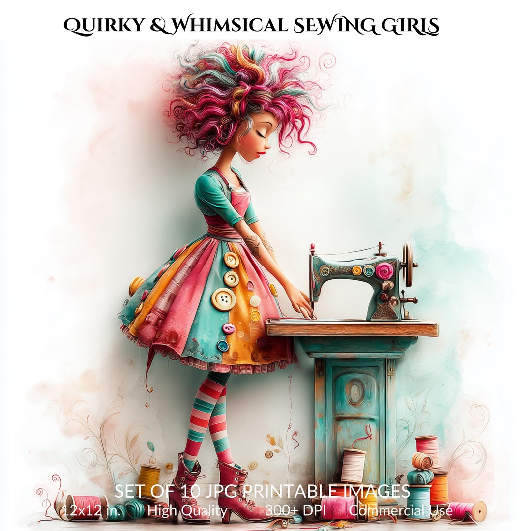 Whimsical Sewing Girls Clip Art: Quirky Junk Journal Kits (digital ...