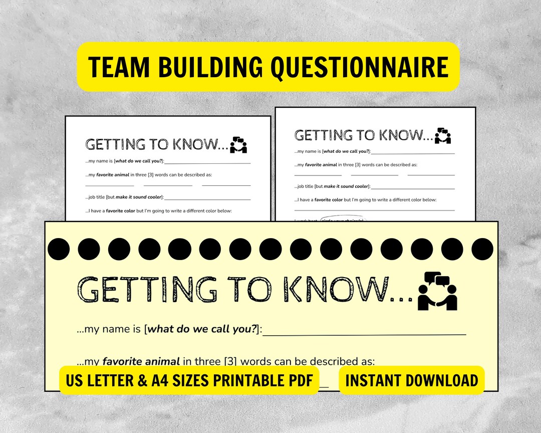 Team Building Icebreaker: Get to Know Me Questionnaire (printable PDF) - Etsy
