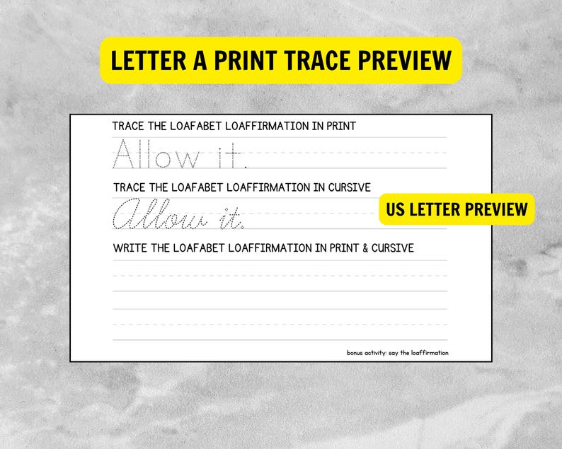 A to Z Affirmation Tracing Worksheets | Print + Cursive Alphabet ...