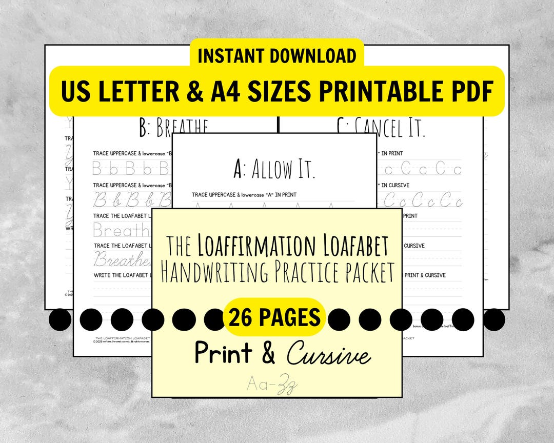 Affirmation Alphabet Tracing Worksheets: Print & Cursive Handwriting ...