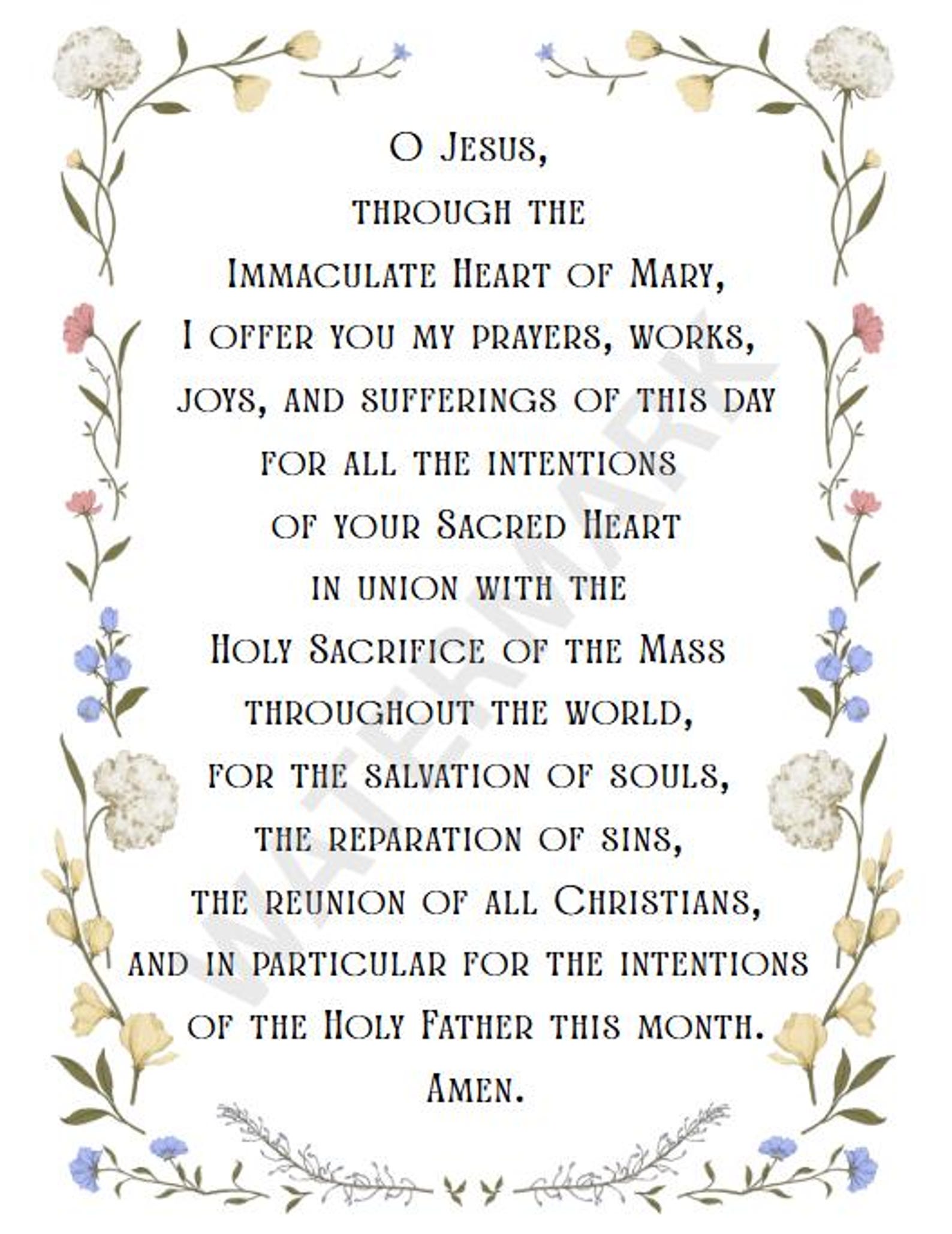 Morning Offering Prayer - Catholic Home - Etsy