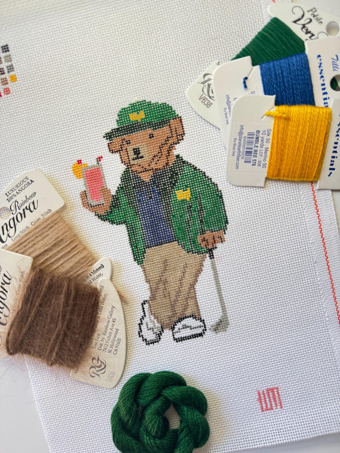 Masters Golf Bear Needlepoint Canvas: Ralph Lauren Inspired, Hand ...