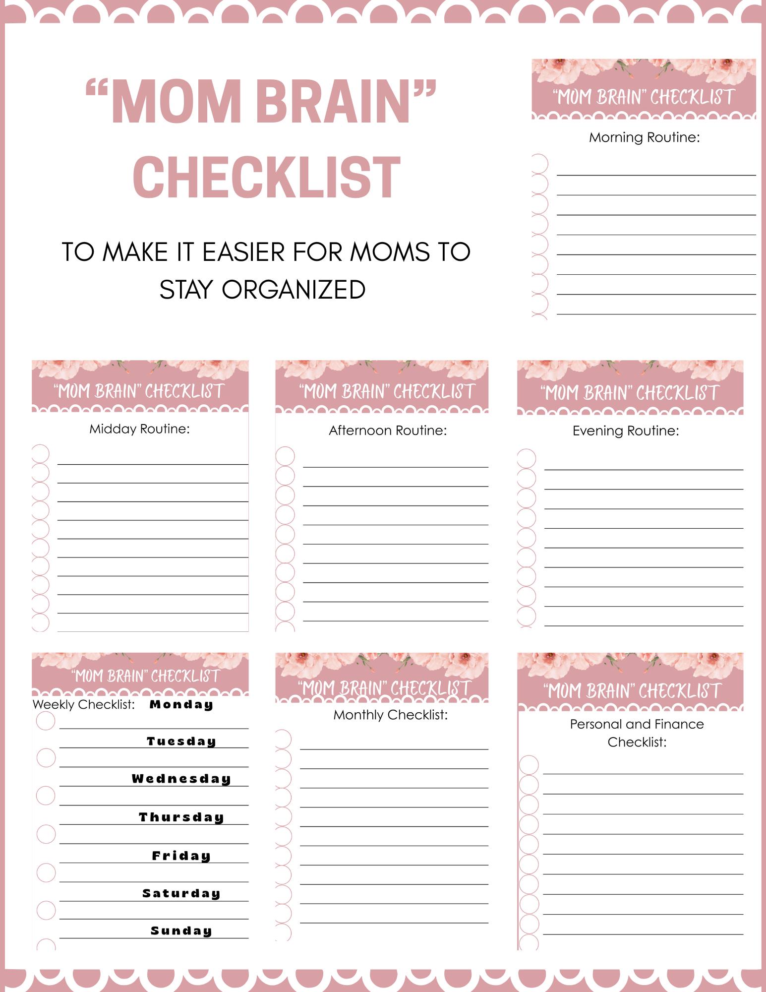 Mom Brain Checklist Busy Mom to Do Liste Planner Digital Organizer ...