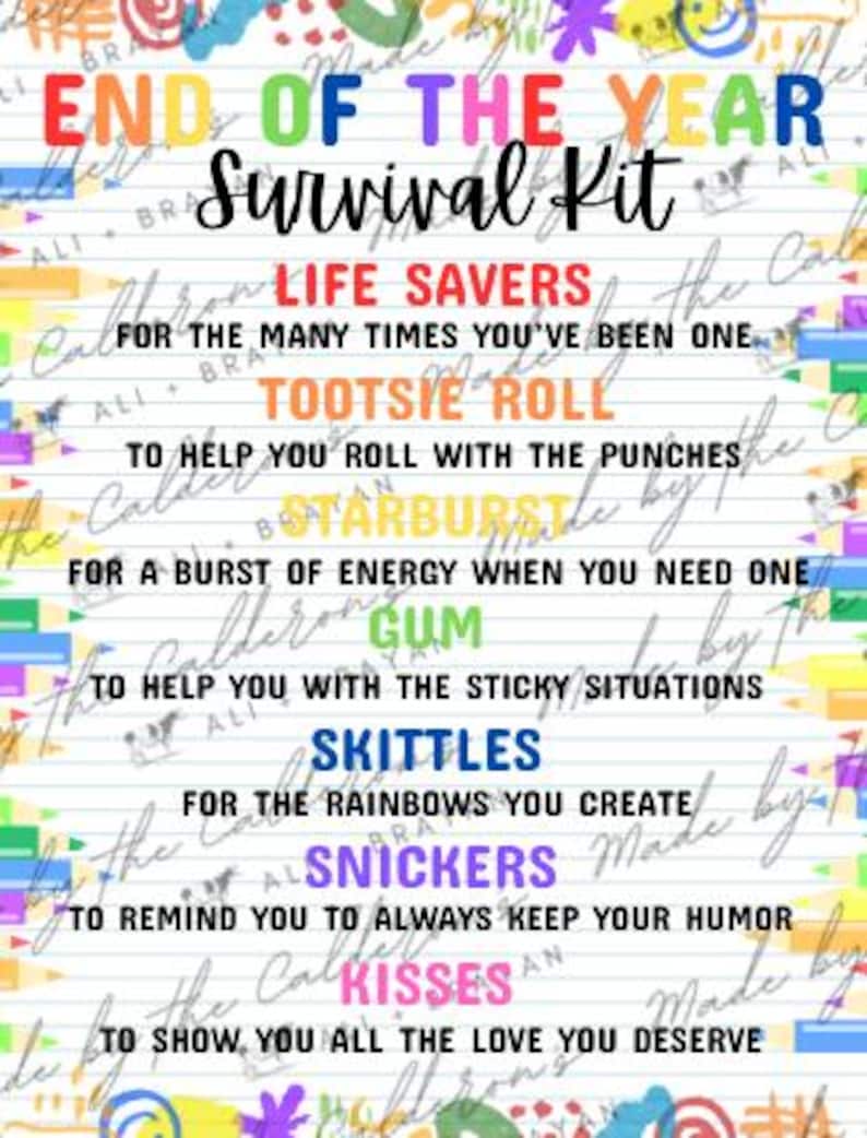 End of the Year Teacher Survival Kit Printable • DIY Teacher Gift Tag ...