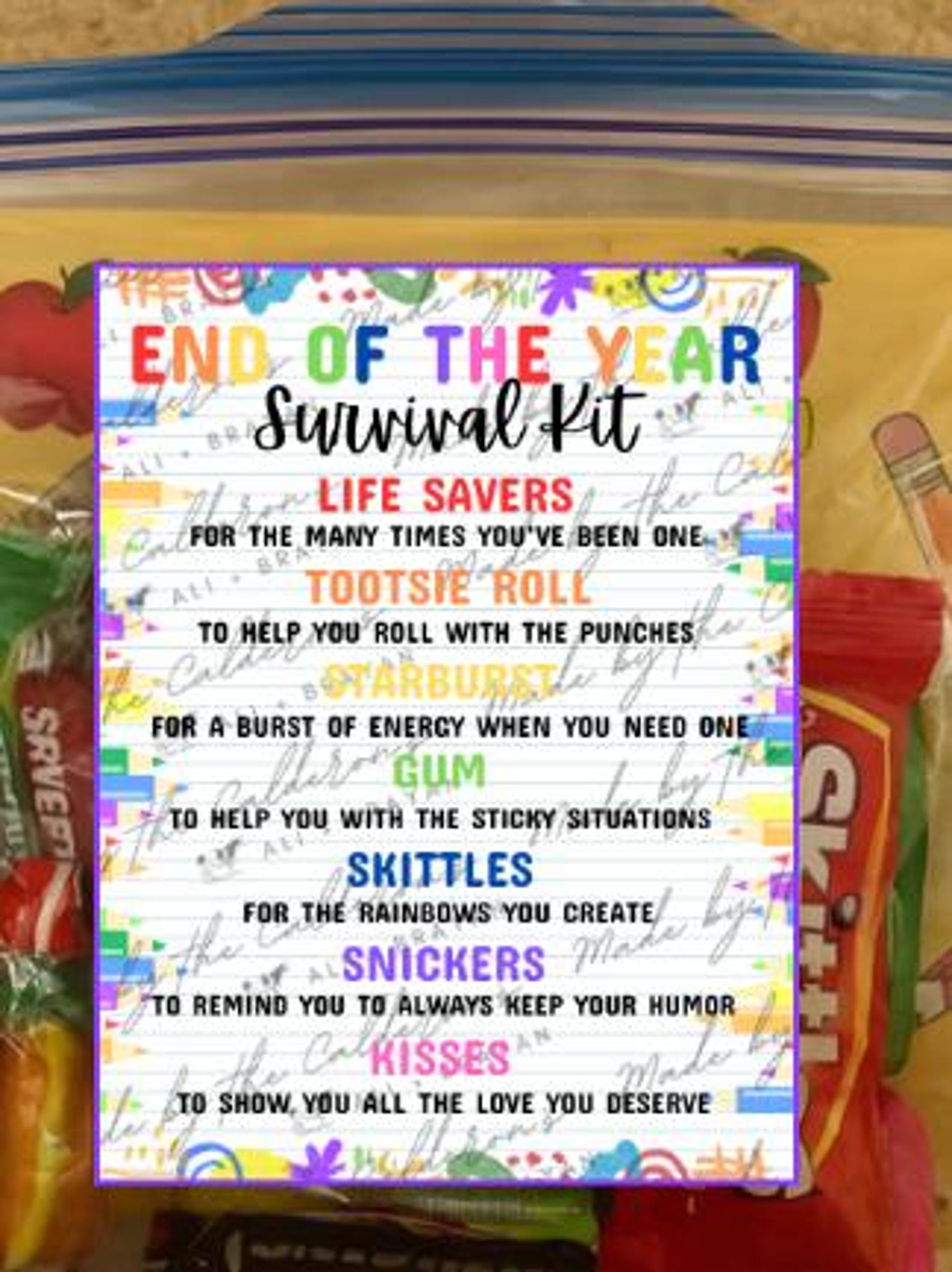 End of the Year Teacher Survival Kit Printable • DIY Teacher Gift Tag ...