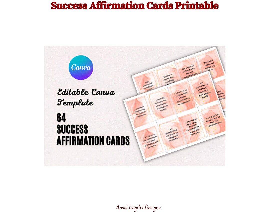 Success Affirmation Cards, Editable Canva Template (digital Download ...