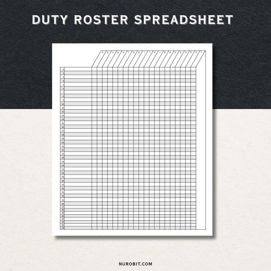 Printable Blank Item Tracker and Duty Roster Spreadsheet. Printable PDF ...