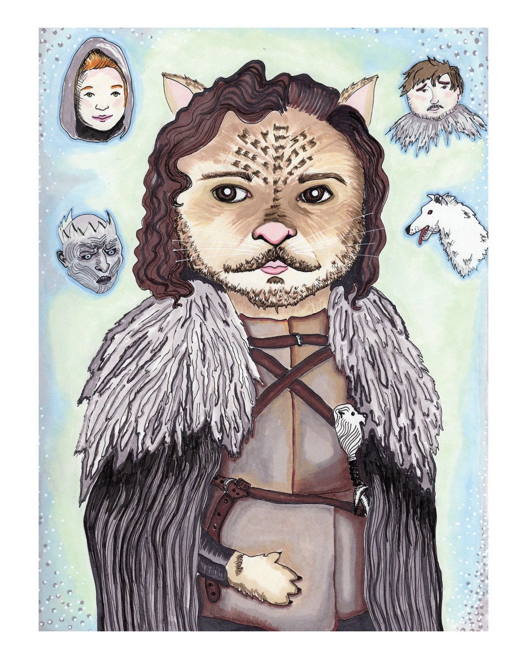 Jon Snow Cat Kitty Harrington 8 X 10 Inch Art Print // Game of - Etsy