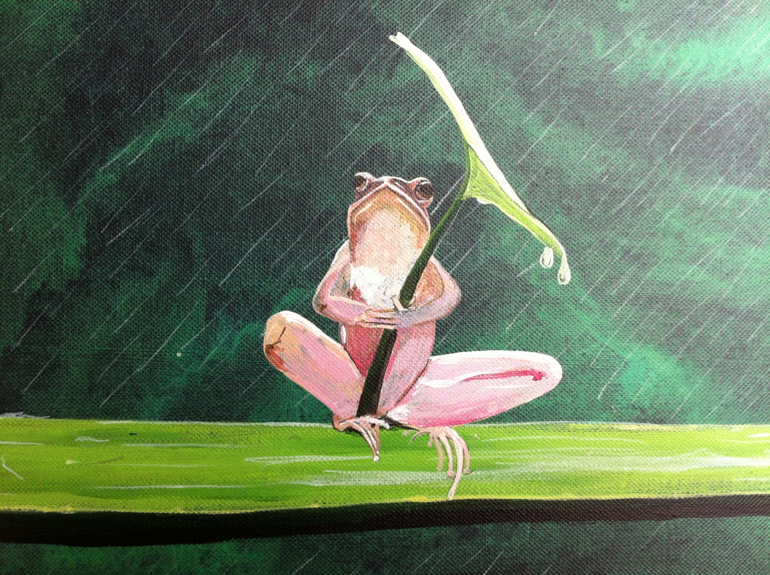 Sitting in the Rain 12 X 24 Frog Holding Leaf Acrylic on - Etsy UK