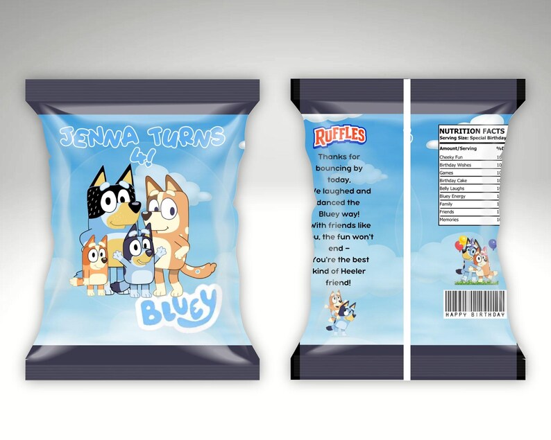 Personalized Bluey Chip Bags: Custom Birthday Party Favors (set of 12 ...