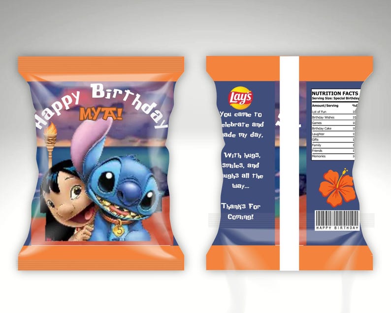 Lilo Stitch Birthday Chip Bags – Fun Purple Design – Custom Party ...