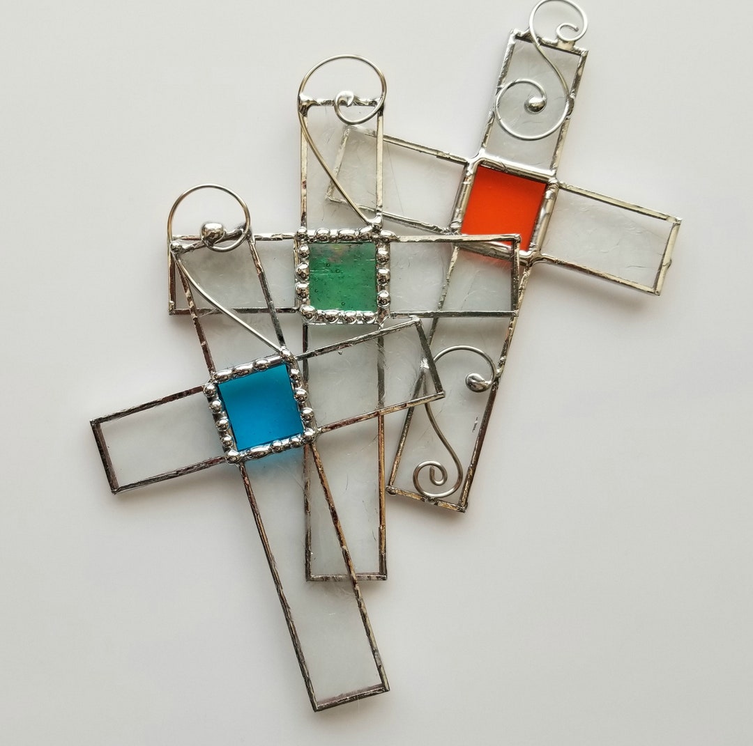 Christian Wall Art Glass Cross in Different Colors - Etsy
