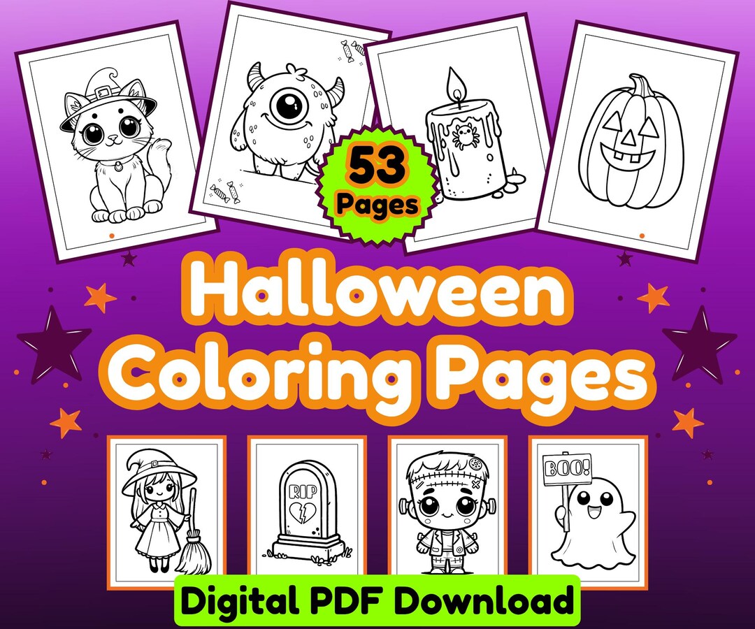 Kawaii Halloween Coloring Pages: Spooky Fun Activity (digital Download ...