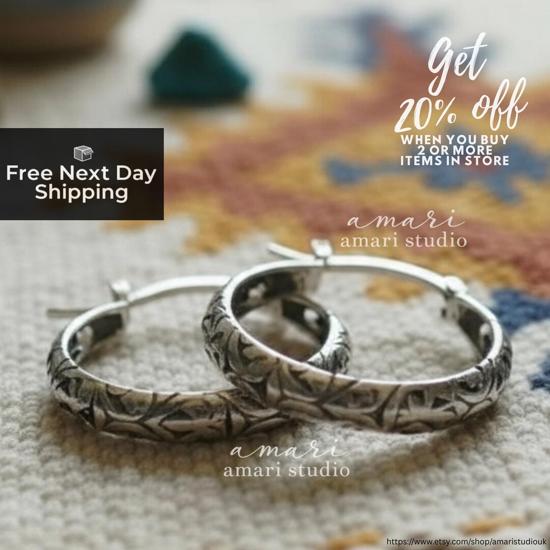 Small Silver Boho Hoop Earrings, Ethnic Tribal Bohemian Jewellery ...