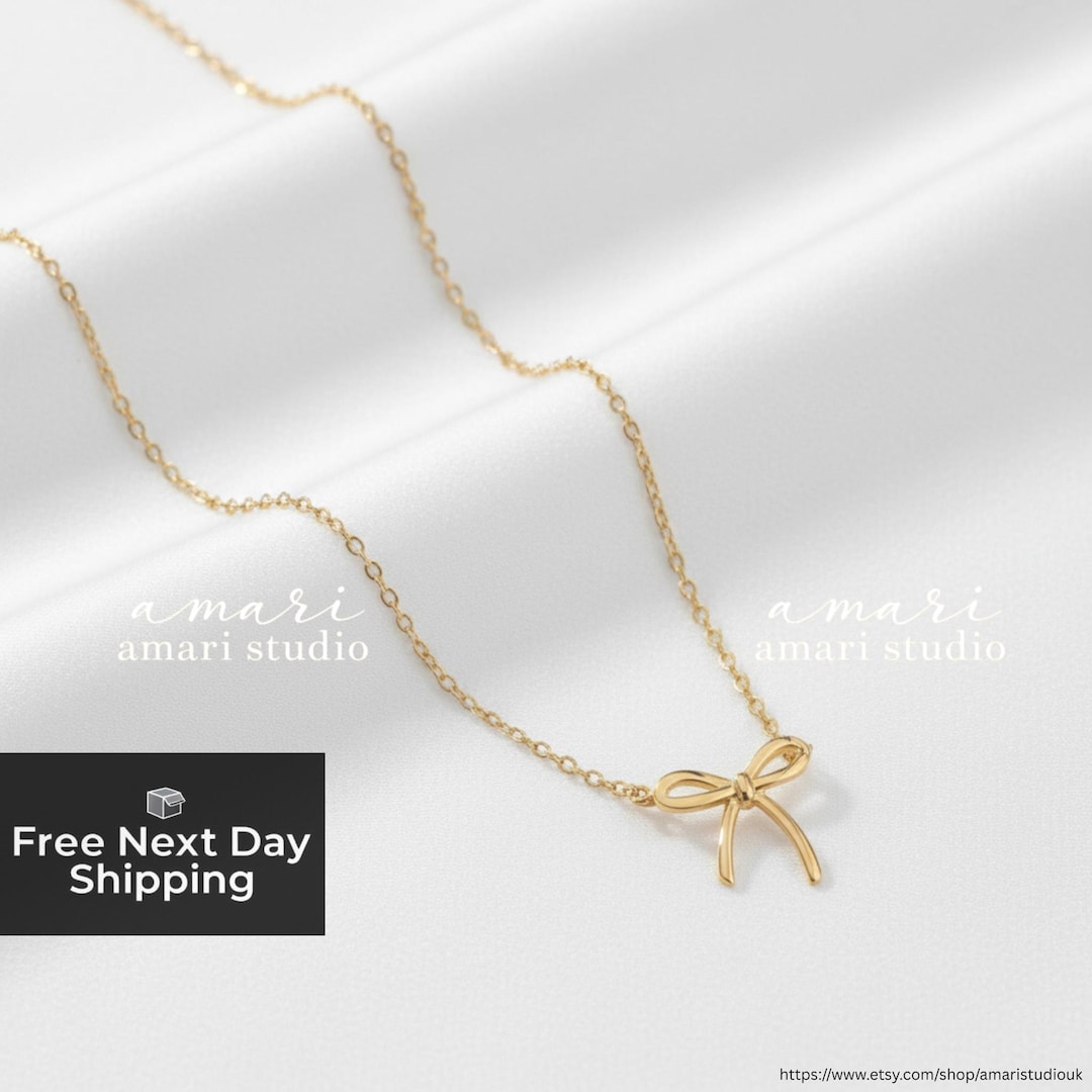Gold Ribbon Bow Pendant Chain Necklace, Simple Jewellery - Etsy