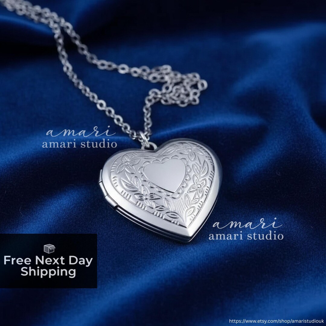 Silver Heart Locket Chain Necklace, Valentines Day Gifts for Her - Etsy