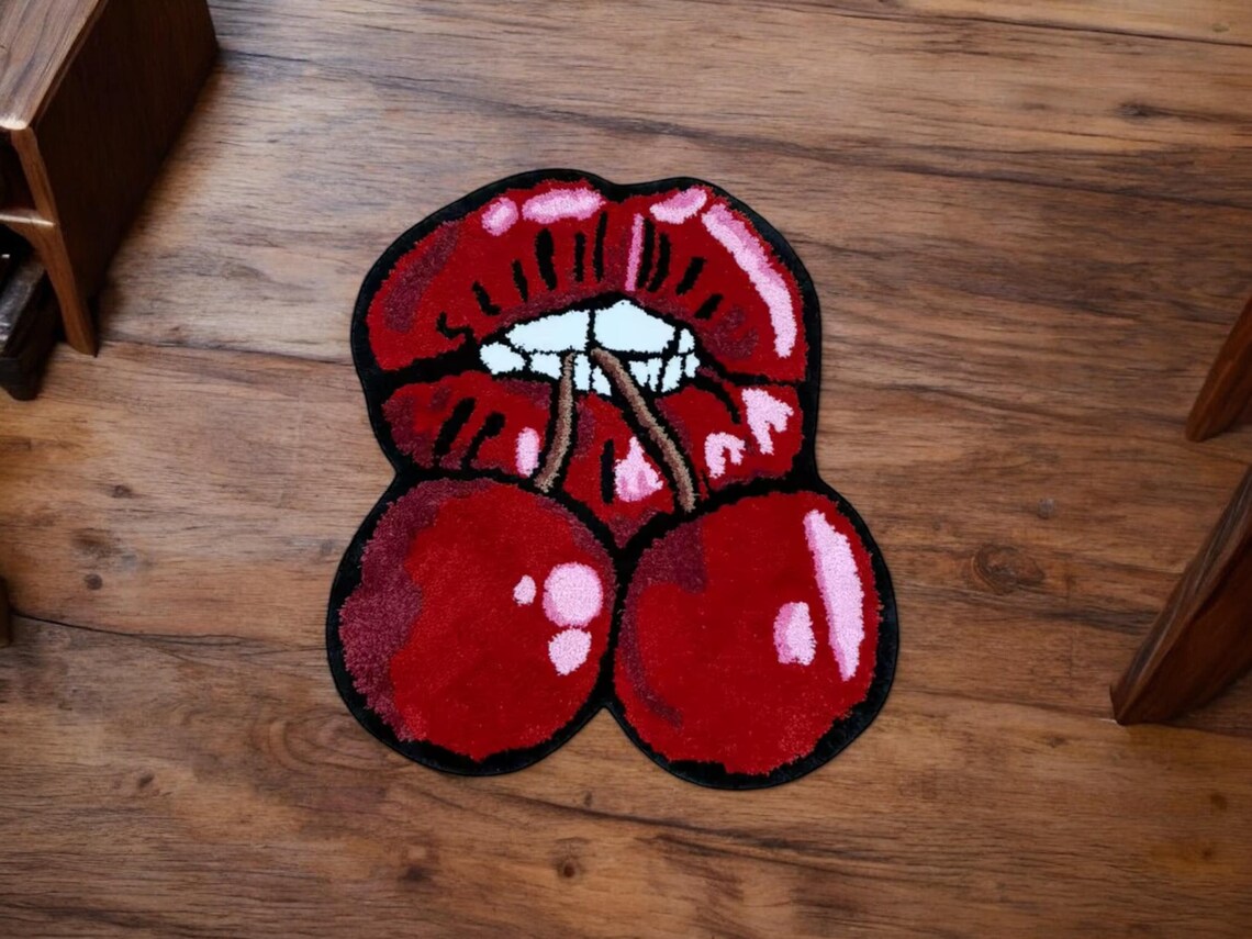Cherry Red Lips Rug – Handmade Creative Floor Mat, Non-slip Decorative ...