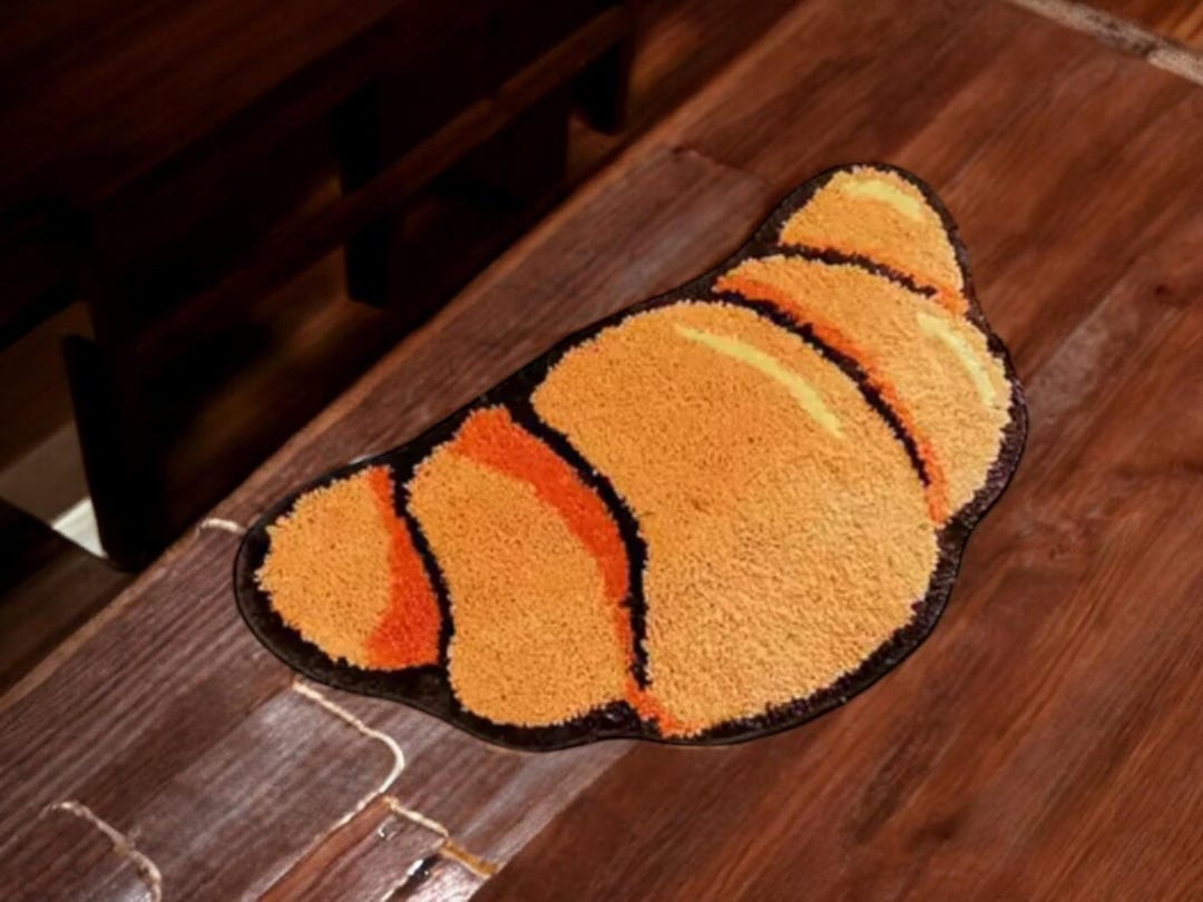 Croissant Bathroom Mat – Cute Flocking Floor Rug, Water Absorbent Non ...
