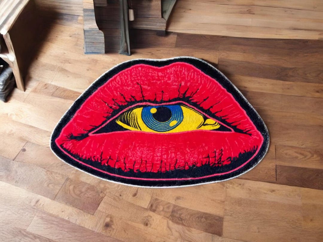 Red Lips & Devil Eye Rug – High-quality Plush Non-slip Thick Carpet for ...