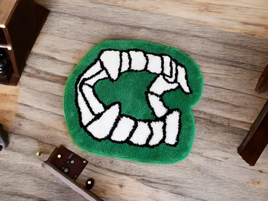Green Vampire Teeth Tufted Rug – Thick Non-slip Carpet for Living Room ...