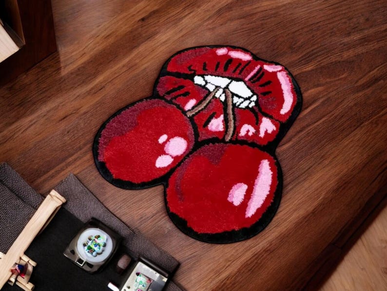 Cherry Red Lips Rug – Handmade Creative Floor Mat, Non-slip Decorative ...