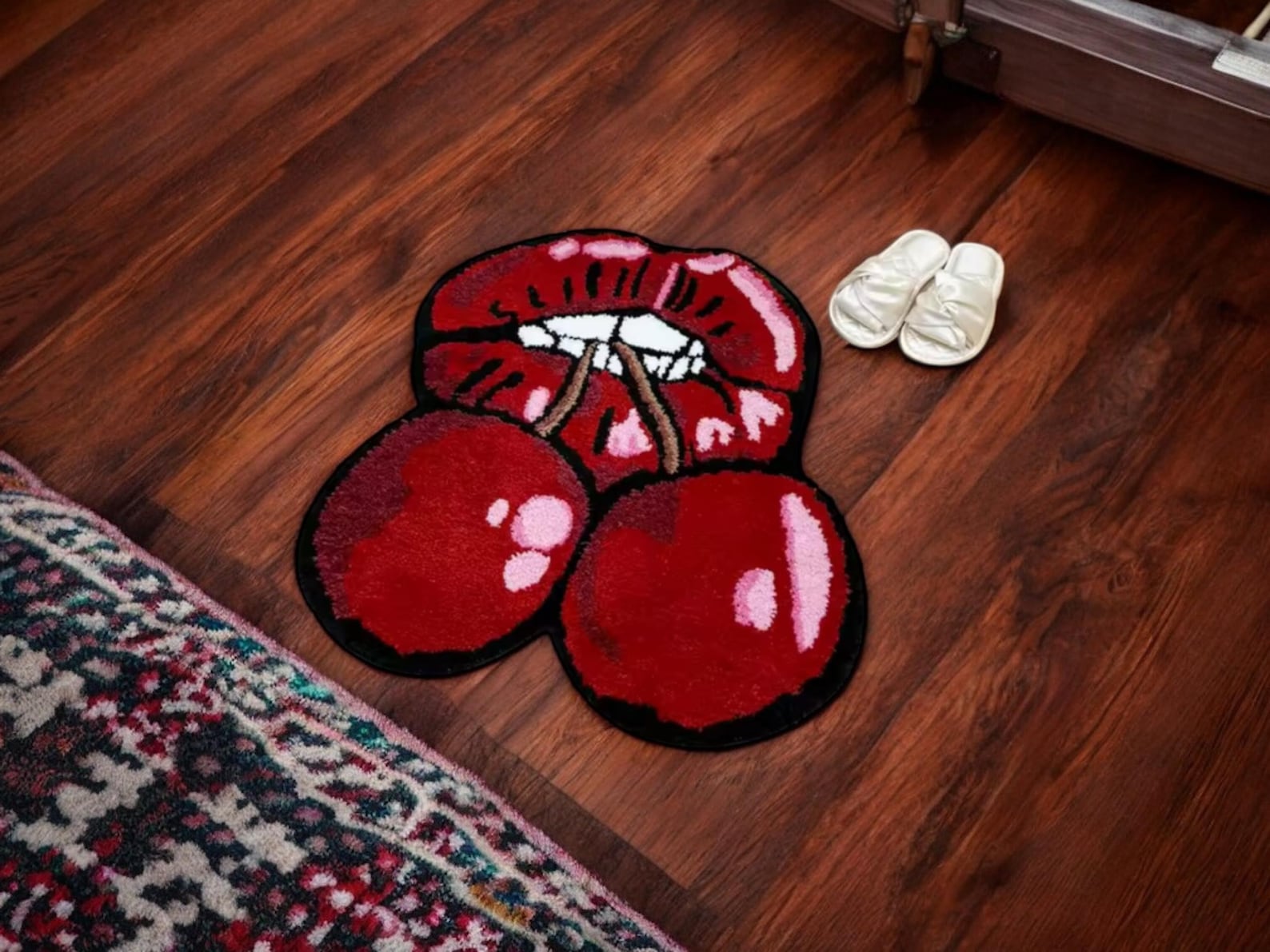 Cherry Red Lips Rug – Handmade Creative Floor Mat, Non-slip Decorative ...