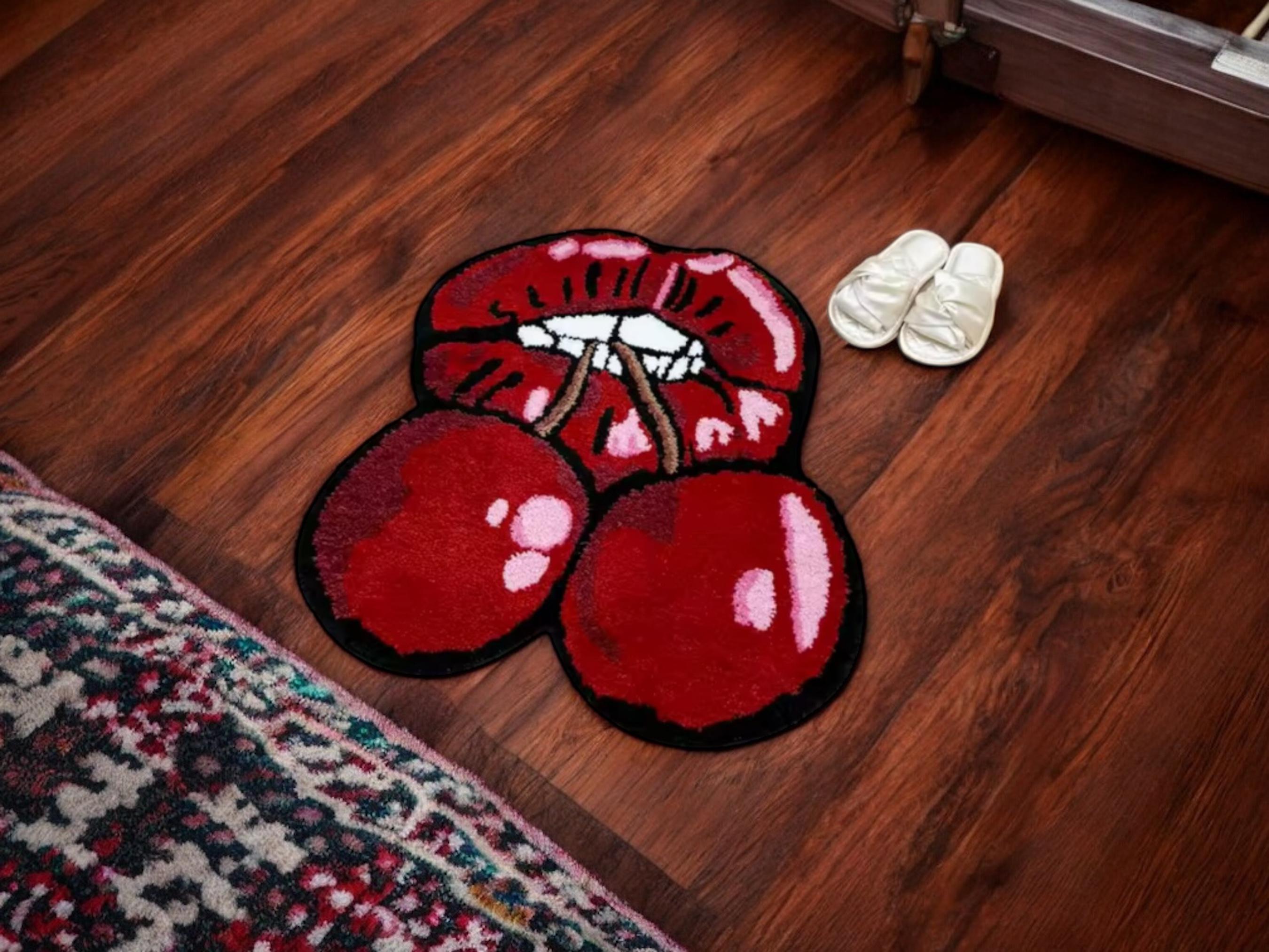 Cherry Red Lips Rug – Handmade Creative Floor Mat, Non-slip Decorative ...