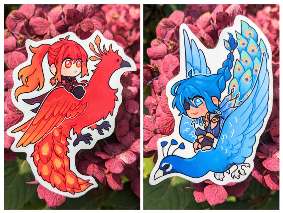 Diluc & Kaeya Stickers - Phoenix and Peacock Genshin Impact Glossy ...