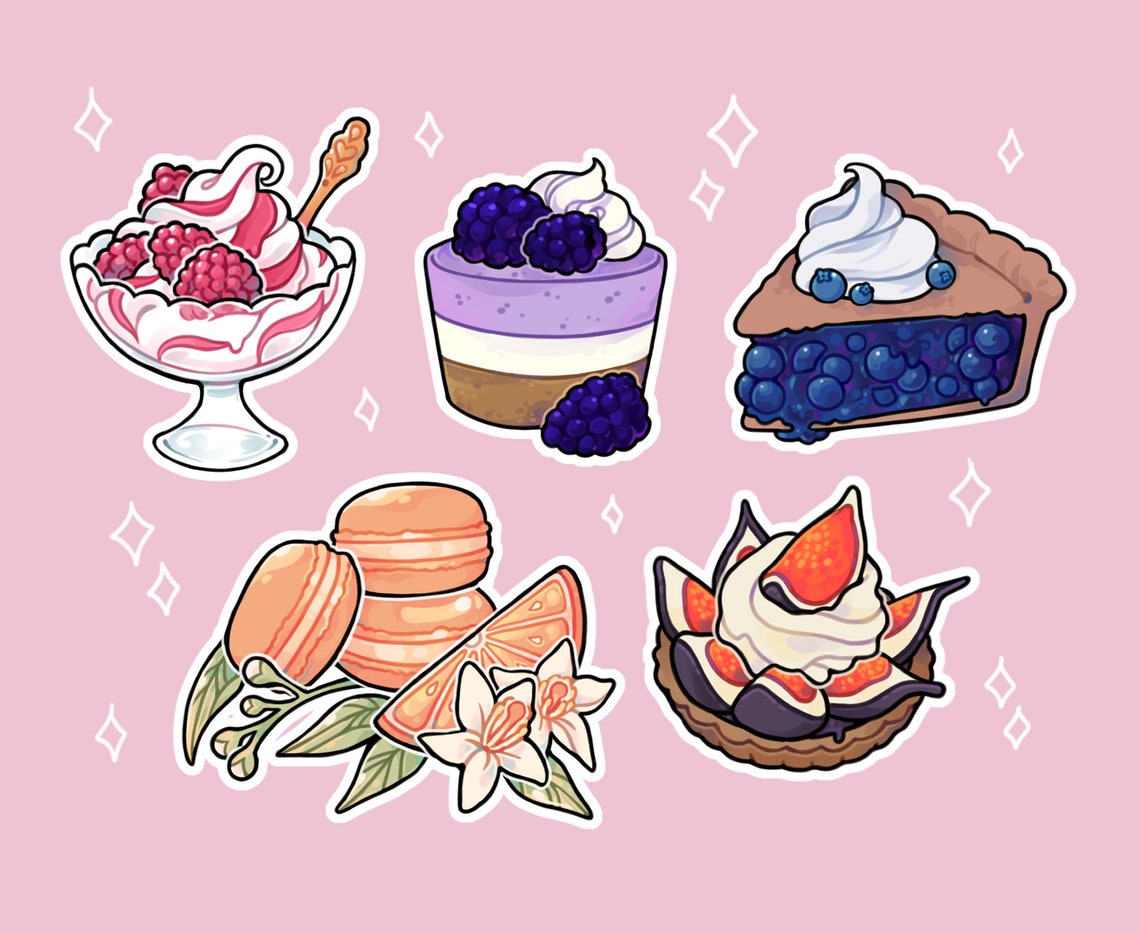 Dessert Stickers - (blueberry Pie, Raspberry Ice Cream, Blackberry ...