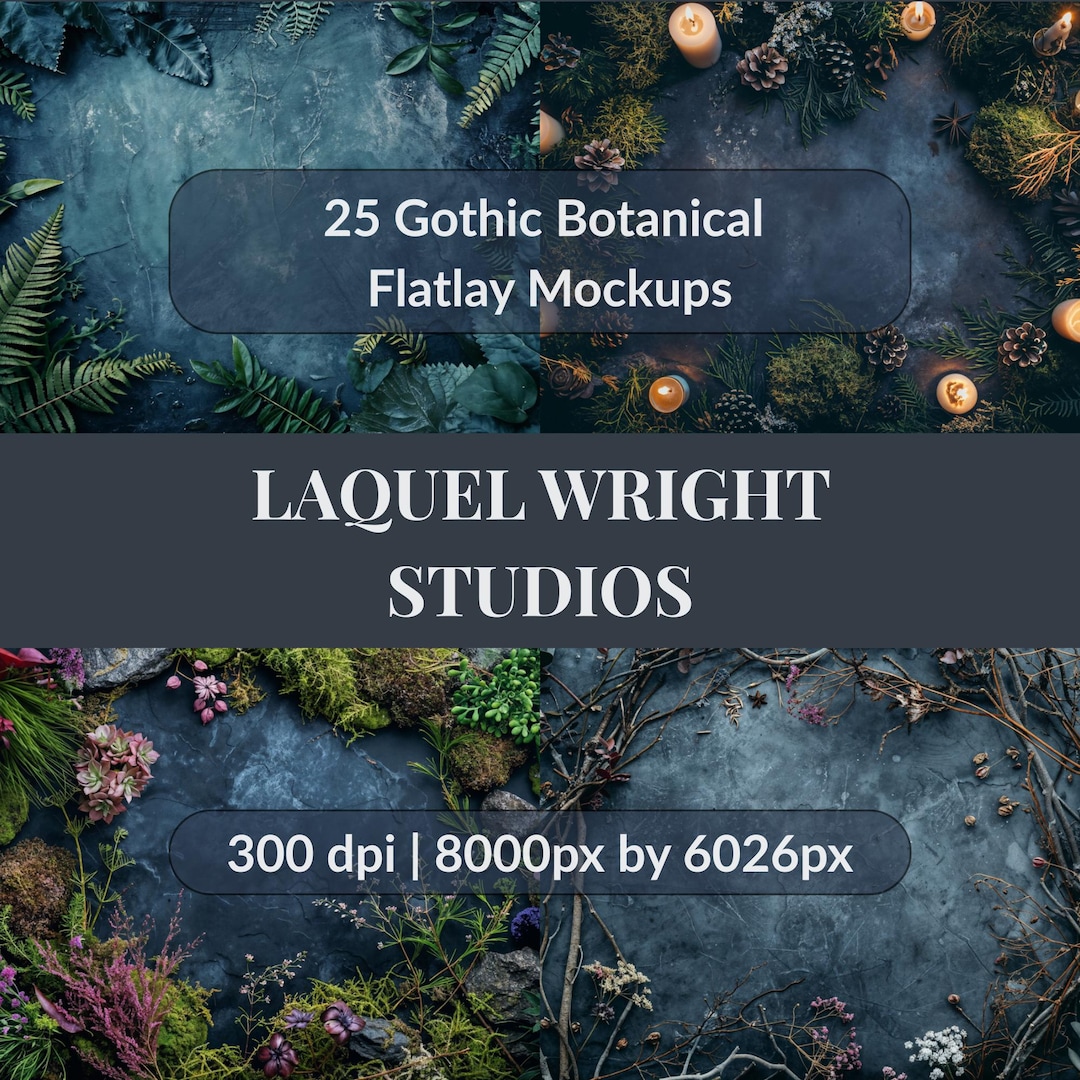 Gothic Botanical Flat Lay Mockup, Dark Academia Photography Background ...