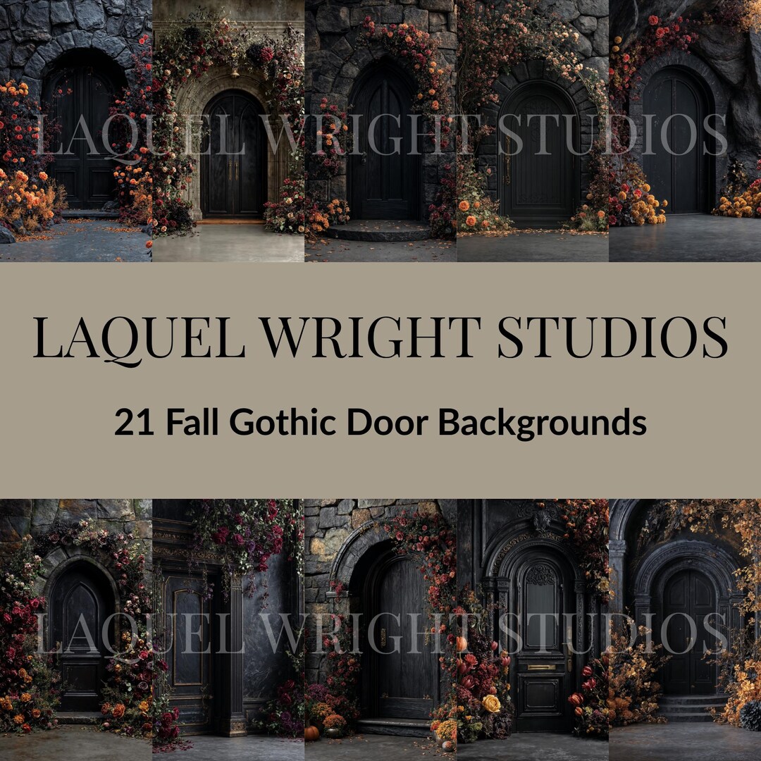Autumn Floral Gothic Door Digital Backdrops, Fall Background ...