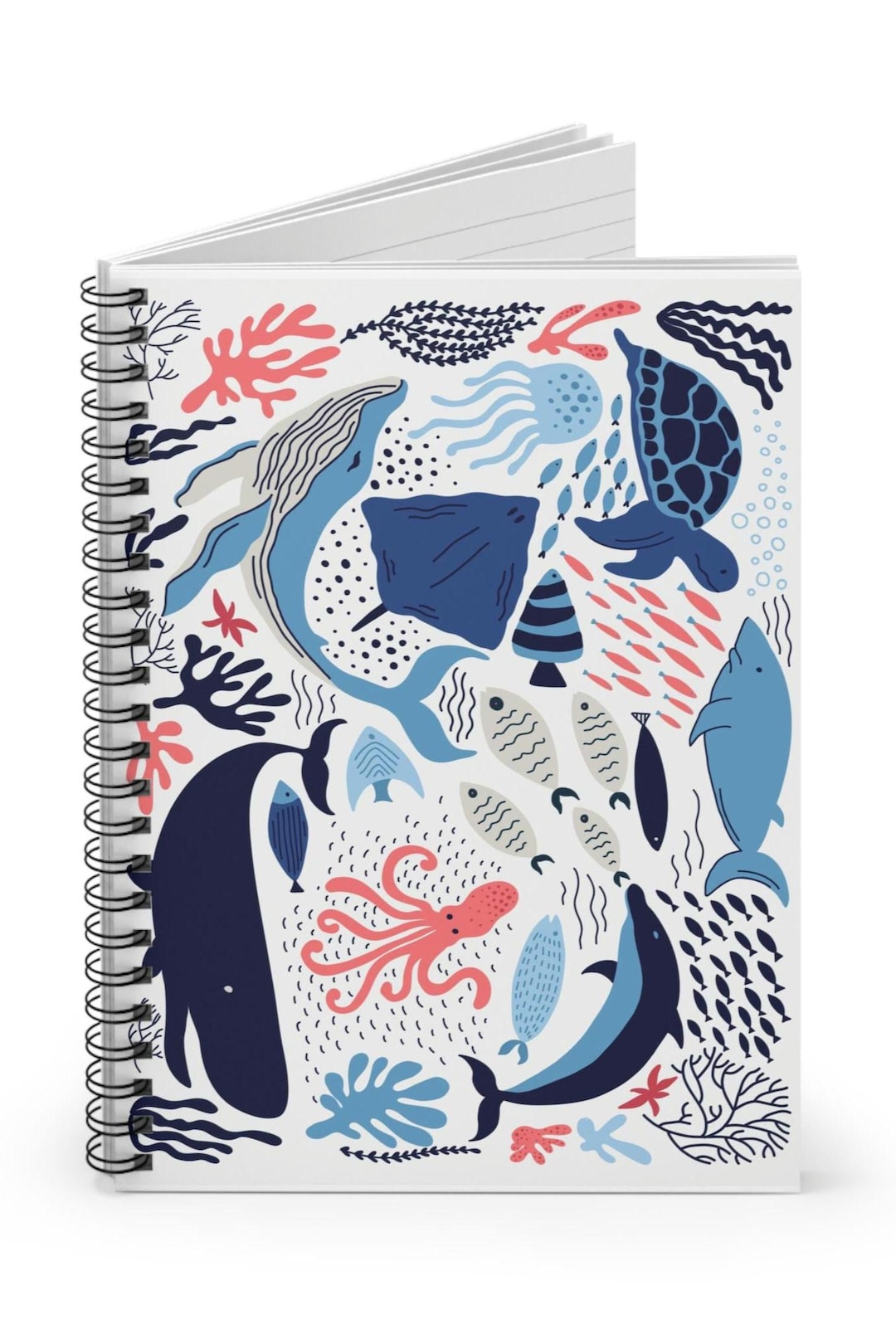 Ocean Life Spiral Notebook - Ruled Lines, Marine Art Journal, Cute ...