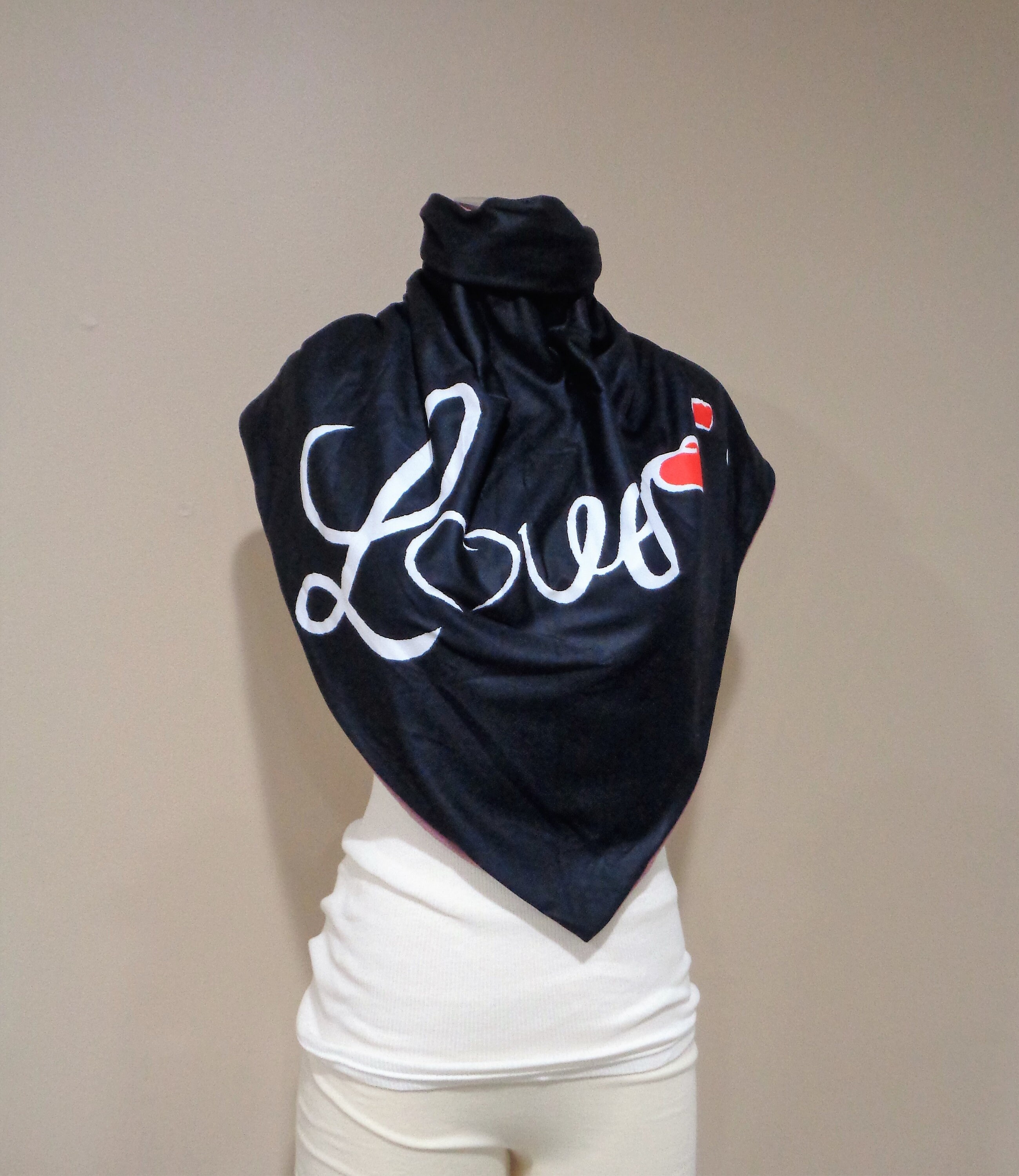 Valentines Day Gift Ideas, Red Black Heart Printed Scarf Shawl Wrap ...