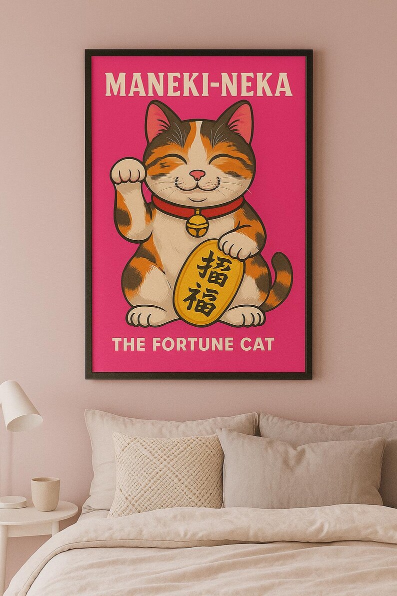 Lucky Cat Wall Art, Maneki-neko Printable Poster, Fortune Cat Japanese ...